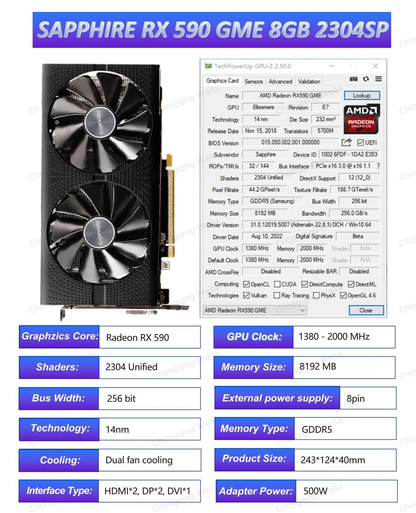 Amd Rx 590 8gb 2304sp Computer Hardware & Software Sapphire Video Card ...