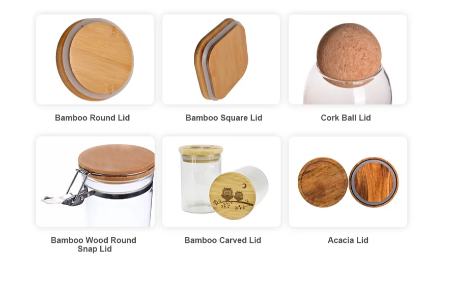 Customized Storage Glass Jar With Bamboo Lid Round Glass Jar Honey Seal ...