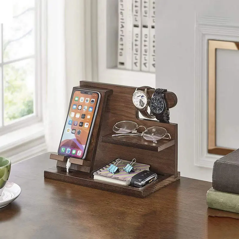 Natural Wood Student Office Desk Cell Phone Charging Holder Glass ...