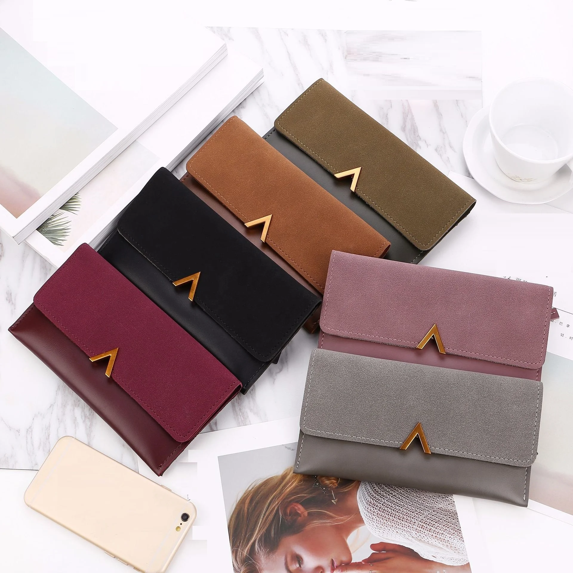 FSW271 Wholesale ladies cash envelope wallet pu leather designer ...
