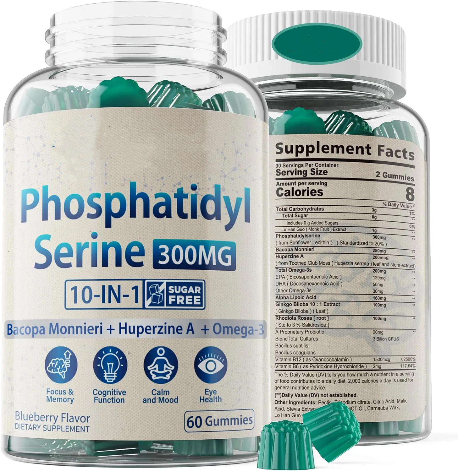 Phosphatidylserine Gummies 10 In 1 Bacopa Monnieri Omega 3 Huperzine A ...