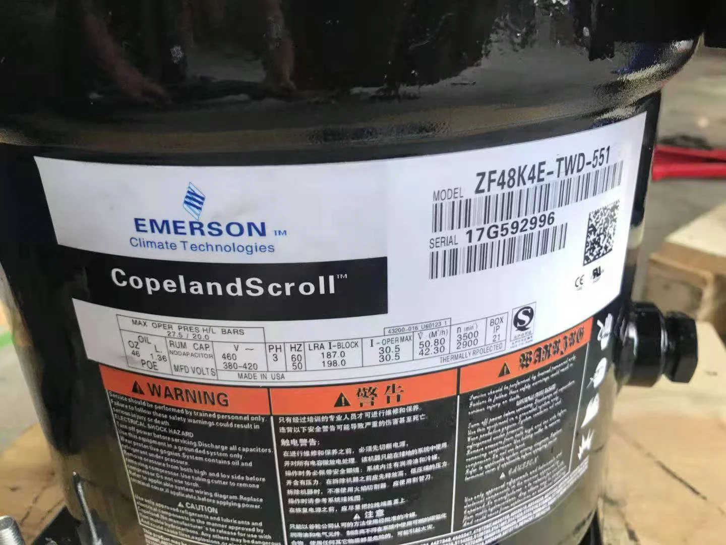 Copeland Compressor 15hp Scroll Low Temperature Cold Storage Refrigeration Compressor R404a With ...