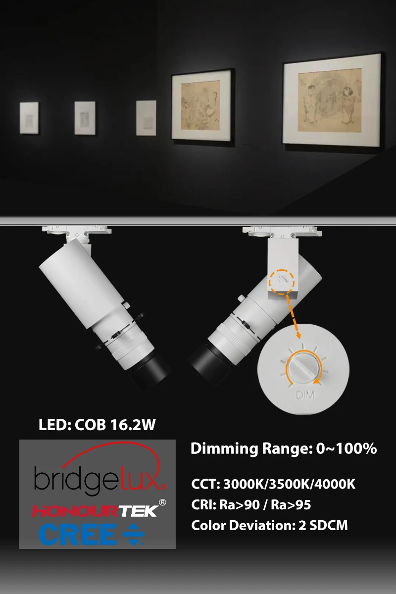 20W DALI 0-10V Dimmable Spotlights for Gallery Lighting
