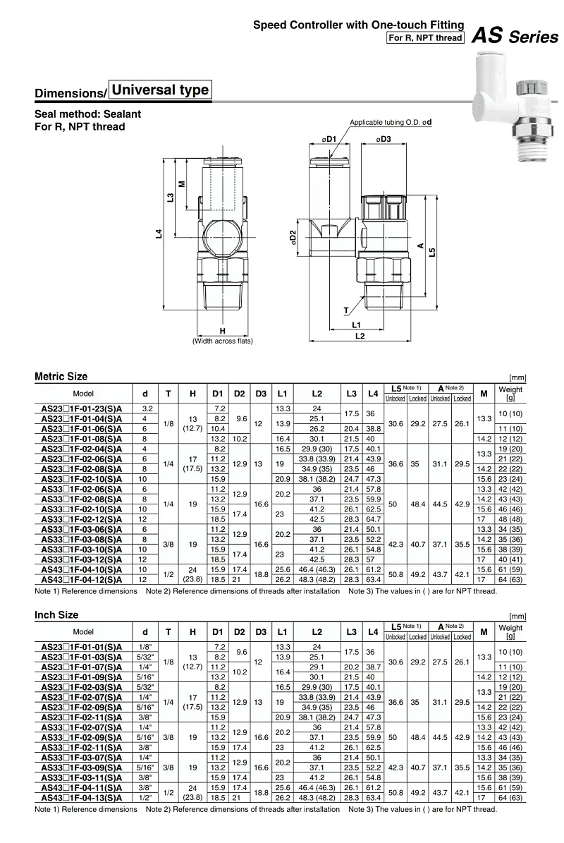 SMC AS1201F-M5-06A AS2201F-01-06SA AS2201F-02-08SA Speed Control Valves
