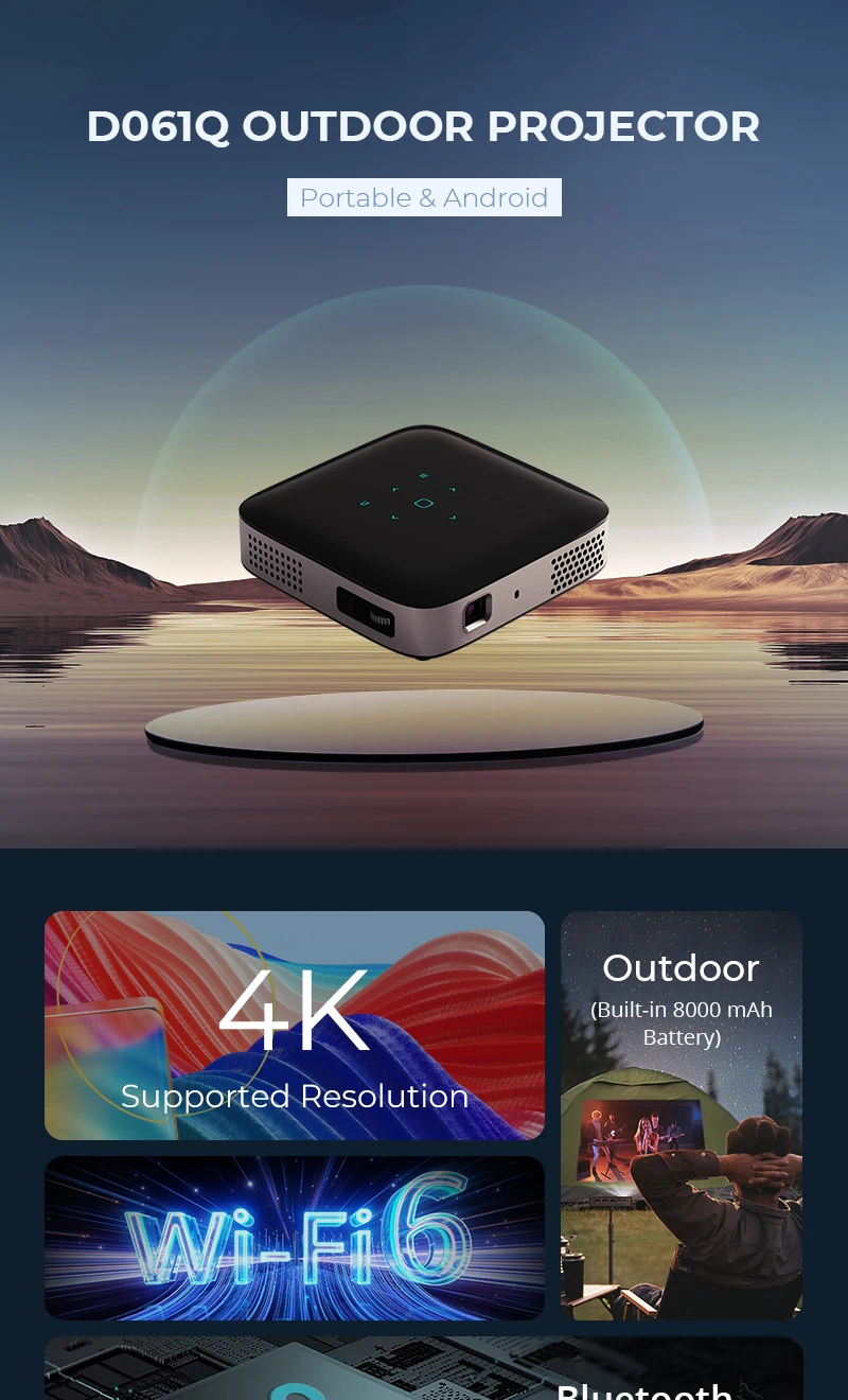 D047 4K DLP Mini Portable Projector - Smart Home Theater