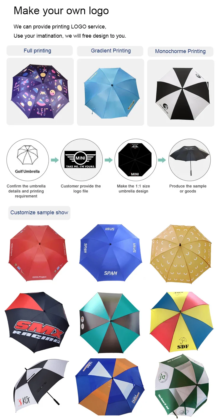 Wholesale Factory Auto Open Straight Umbrella Strong Wind-proof Double Ribs Polyester Pongee ...