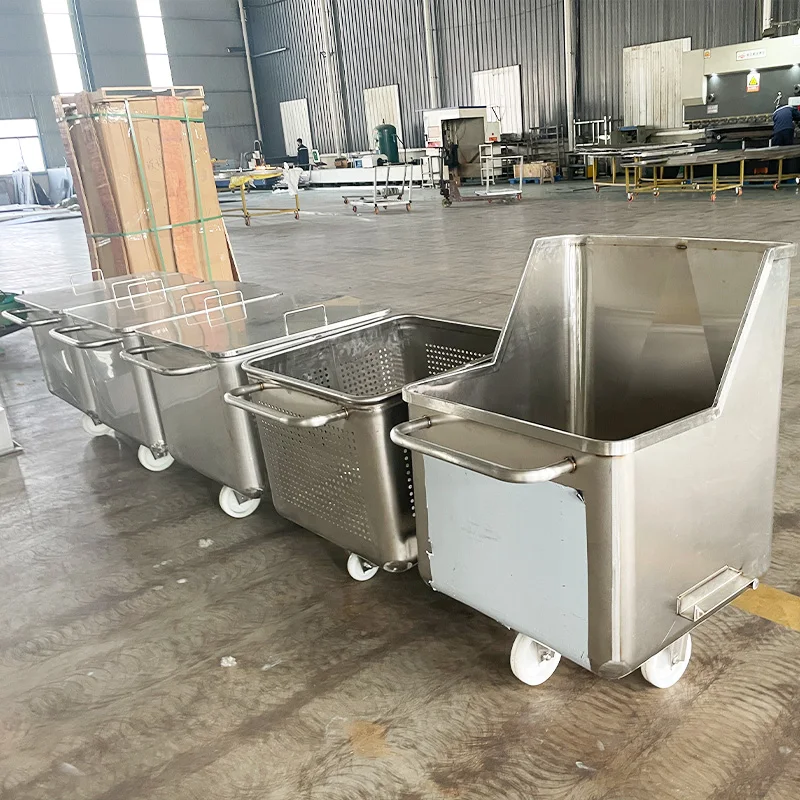 304 Stainless Steel 200L Meat Trolley Bin Wheels for Vegetable ...