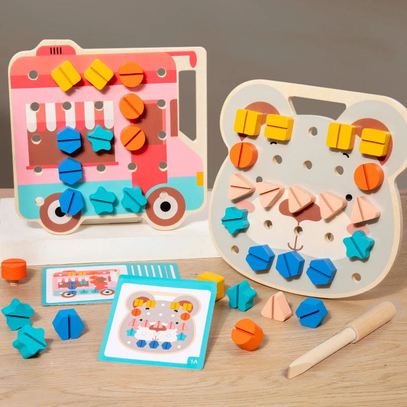 New Children Color Shape Matching Game Toy Montessori Assembling Screw ...