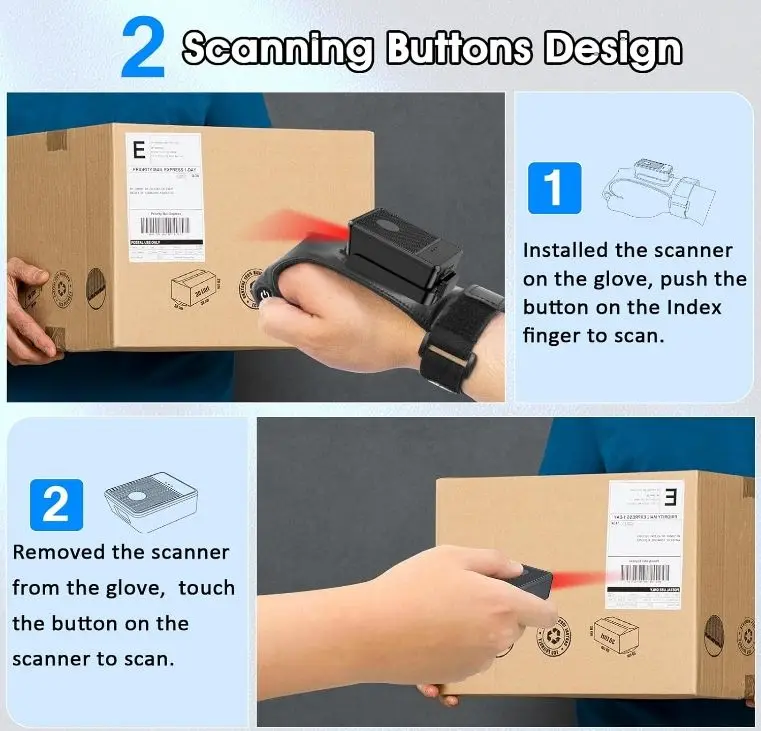 1D/2D/QR Finger Trigger Barcode Reader BT 2.4g Wireless Warehouse ...