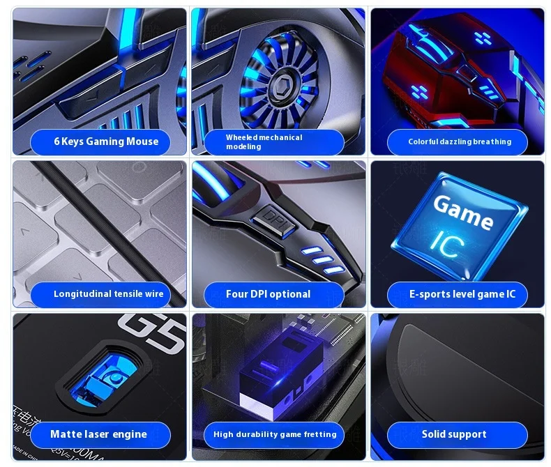 Gaming Mouse Wired Mute Mouse Gamer Mice 6button Luminous