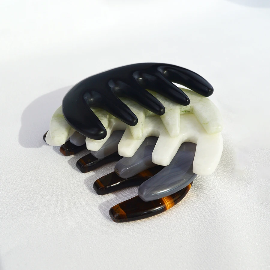Bian Stone Guasha Comb for Scalp Massage Opal Tiger Eye Stone Agate ...