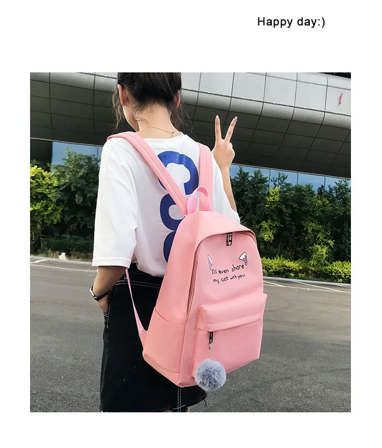 Stylish Cat Print Backpack Set for Women - Waterproof School Bag with ...