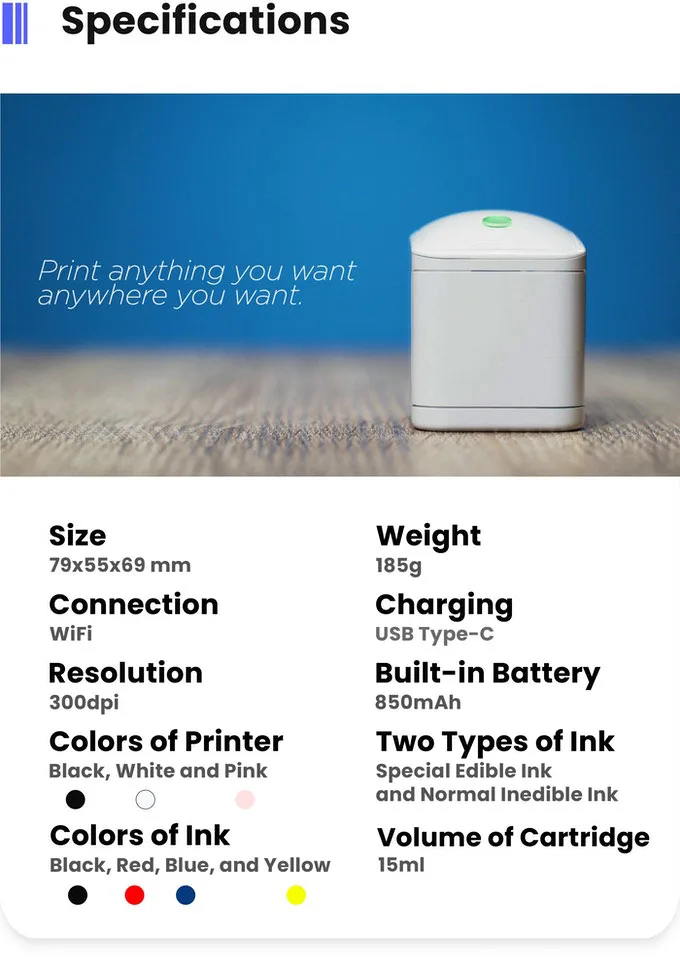 JT01 Mini Handheld Portable Wireless Mobile Color Wifi Edible Ink ...