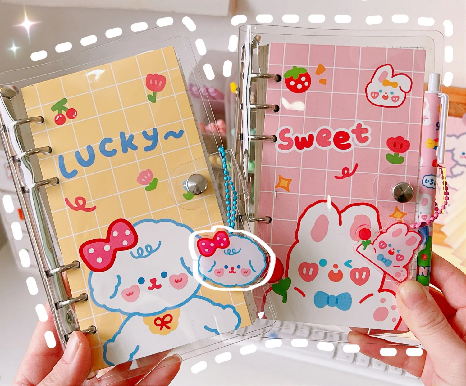 Kawaii A6 Binder Notebook Set Transparent Cute Rabbit Diary Journal ...