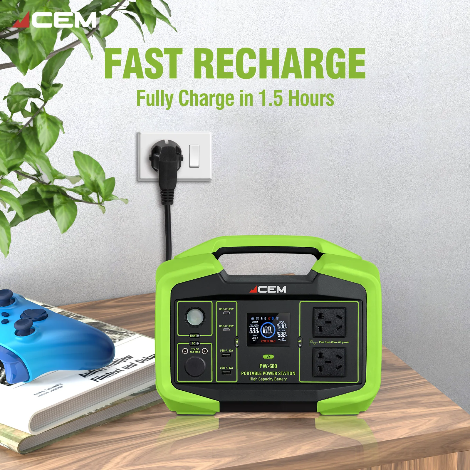 CEM PW-680 Portable Power Station - 600W, 614wh Battery