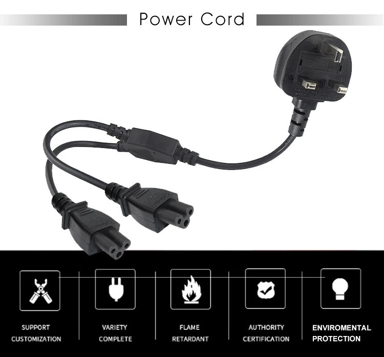 Uk Plug Power Cord C5 Iec Extension 2xC5 Standard 220 Volt C5 Cable C5 ...