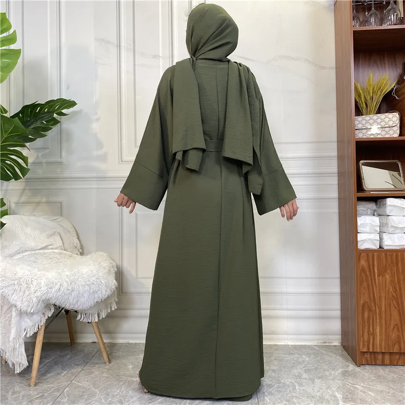 2024 New Dubai Designs Top Sell Wrinkle Crepe 2pcs Abaya Set Wide Sleeve Abayas With Pockets ...