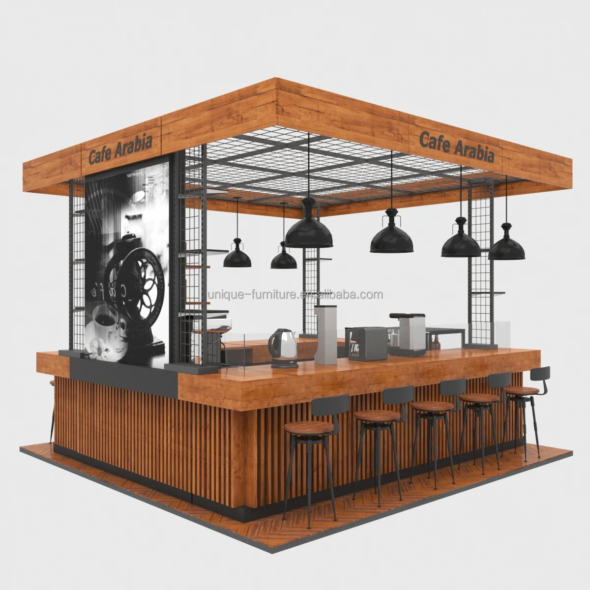 Indoor Design Cafe Kiosk Mall Stand Custom Display Counter