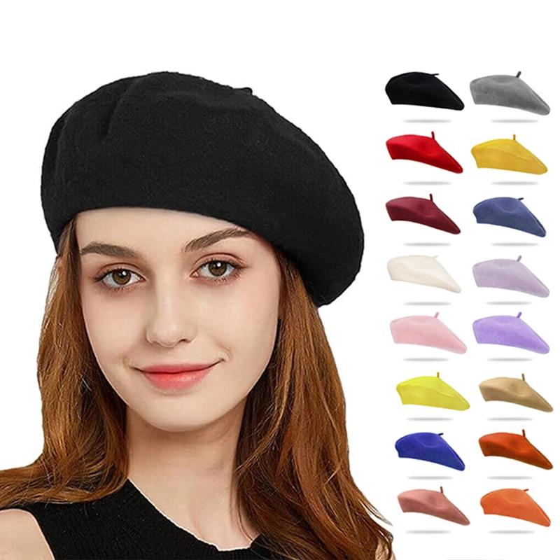 Custom French Style Wool Beret Hat For Women Solid Color Blank Berets ...
