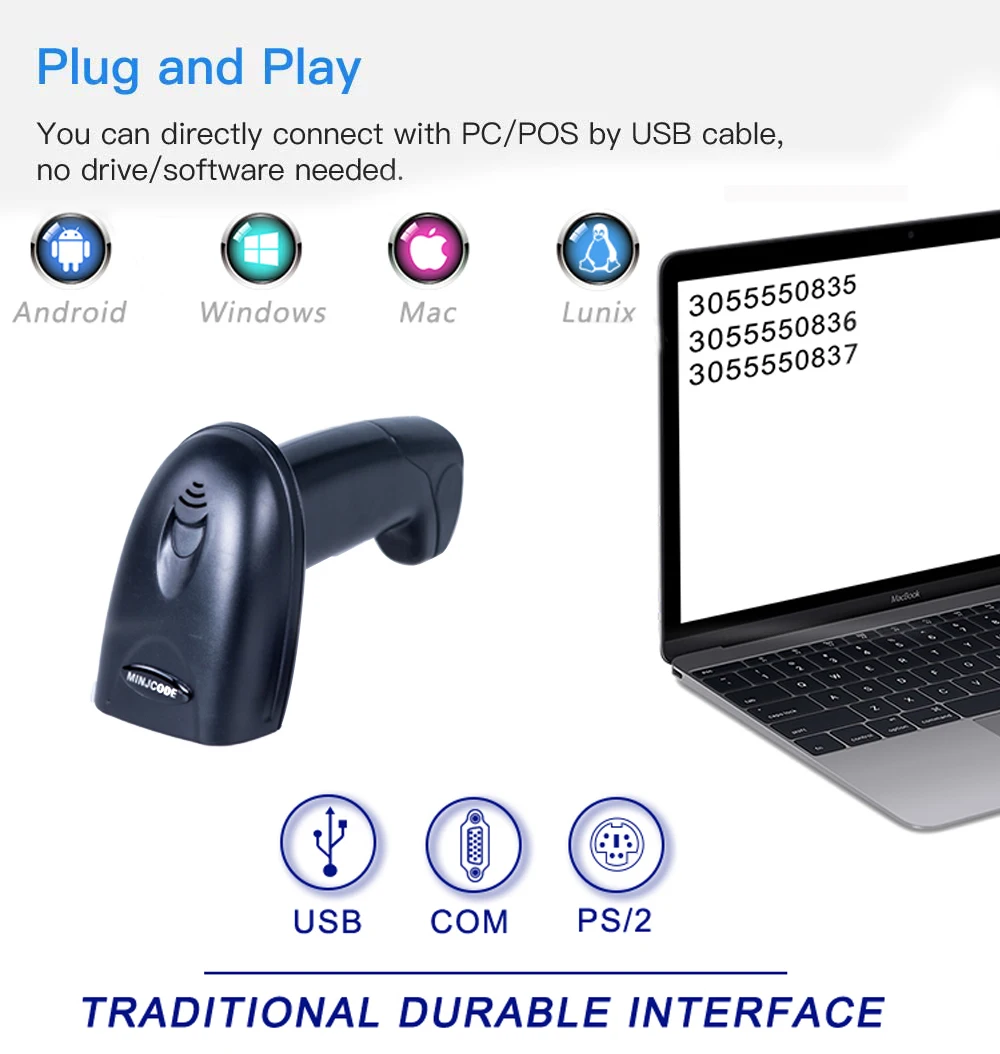 Mj2250 Laser Wired Bar Code Scanner Lector Codigo De Barras 1d Handheld ...