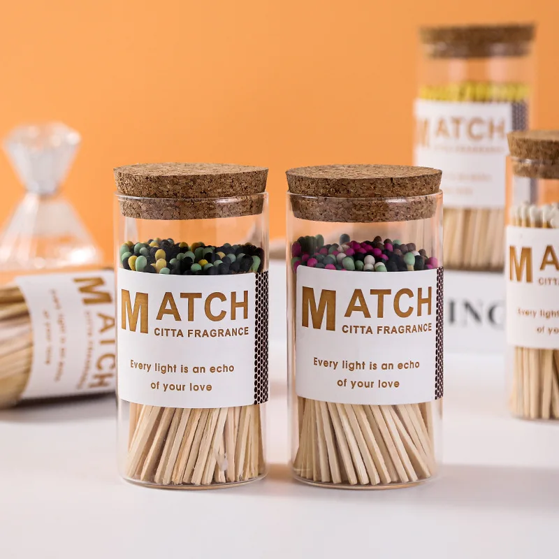 Safety Mini Glass Long Incense Candle Colored Matches Glass Jar With ...