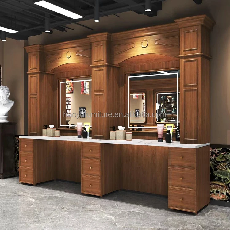 Newest Double Seat Barber Station With Mirror Black Barber Shop ...