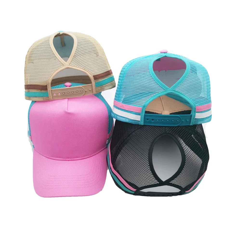 Custom 3D Embroidery High Pony Tail Caps Hats - 5 Panels