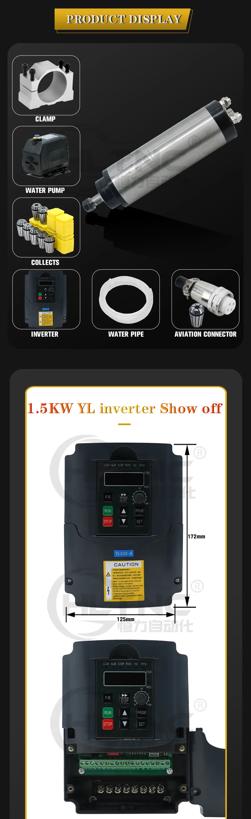 Circular 24000rpm Water Cooling 220v 65mm Spindle 1.5kw Cnc Lathe Spindle Machine Tool Spindle ...