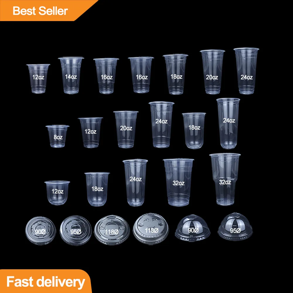 Disposable Plastic Cup Dome Flat PET Lid Iced Coffee Cup Transparent PP ...