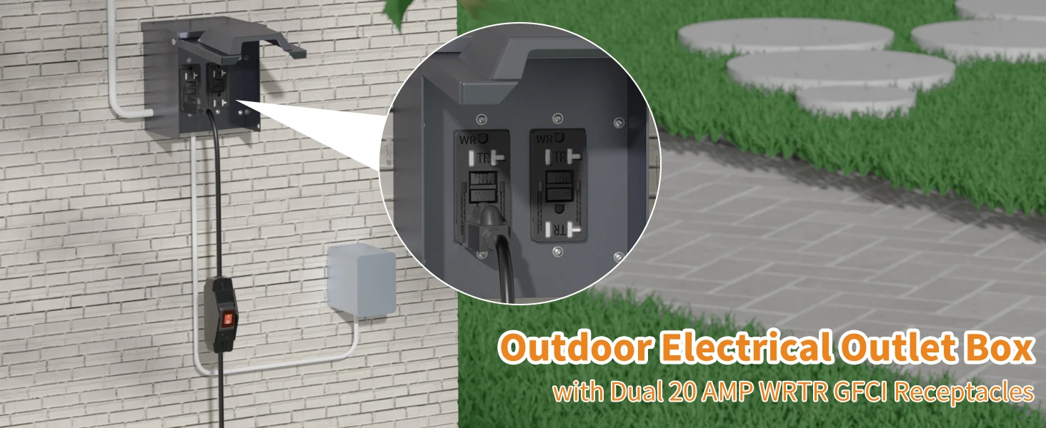 Dual 20Amp WRTR Receptacle GFCI Socket Lockable Electric Breaker Boxes ...