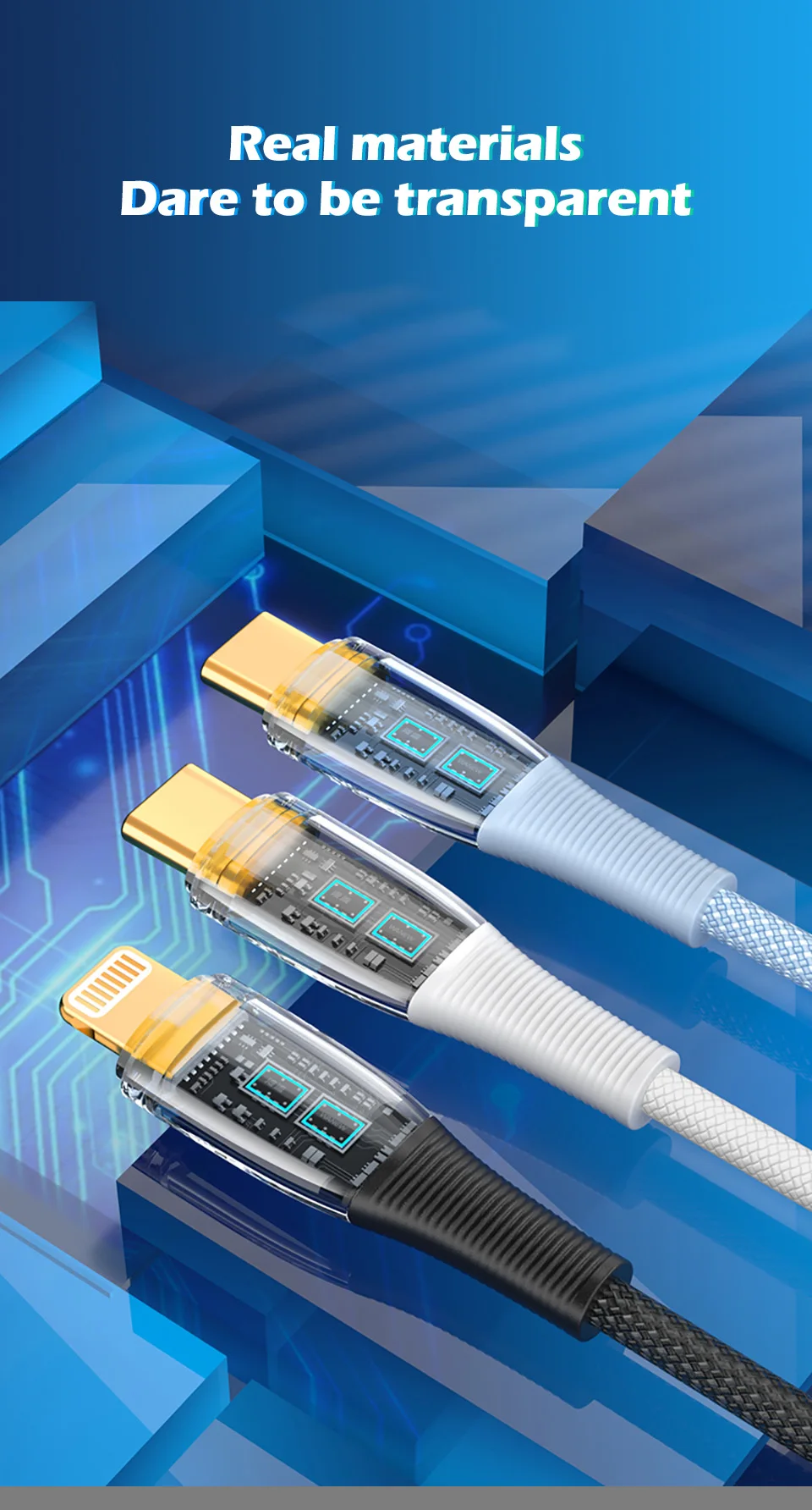 Customize Design Transparent Nylon Braid Type C Usb Cables Pd 27w 100w ...