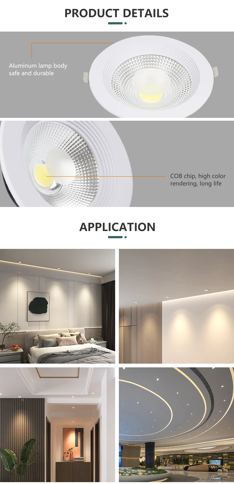 Indoor Ceiling Recessed Embedded Mounted Down Lighting 7w 10w 15w 20w 30w Round Cob Led ...