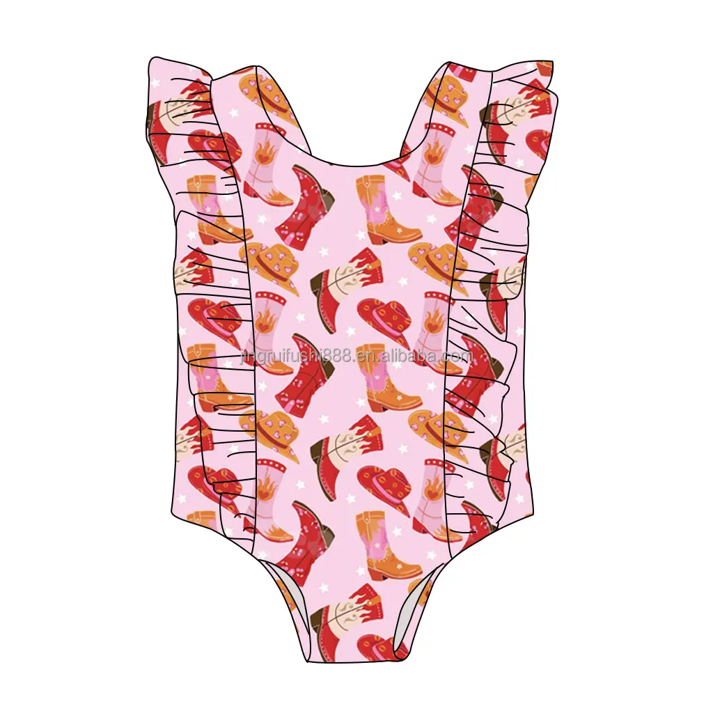 2024 Hot Sale Kid Girls Swimwear Sweet Cowgirl Boots Hat 2-pieces Girls ...