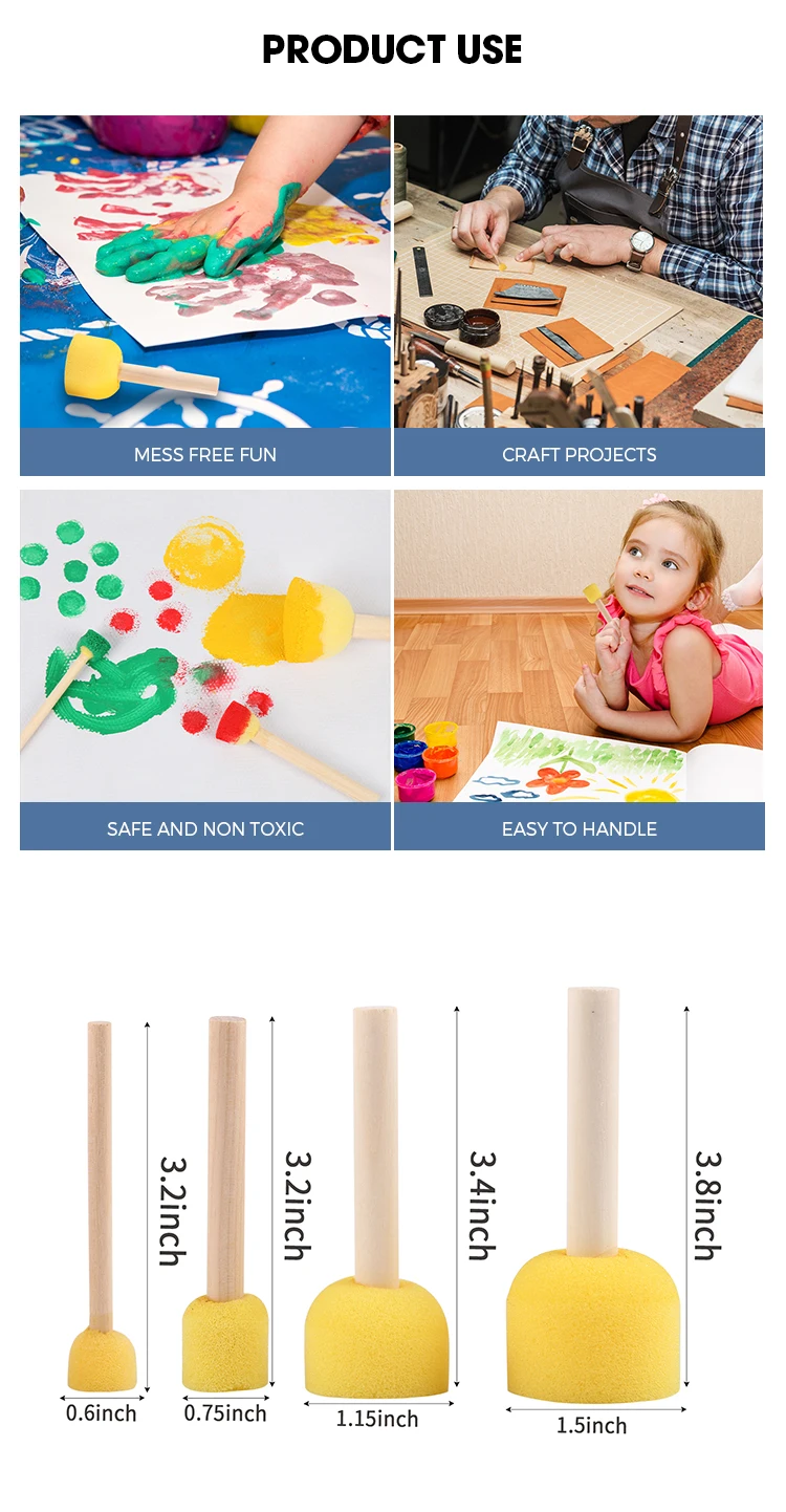 Kids Painting Foam Brush Set Yellow Painting Sponge Brush And Wooden Handle - Buy Wholesale Kids ...
