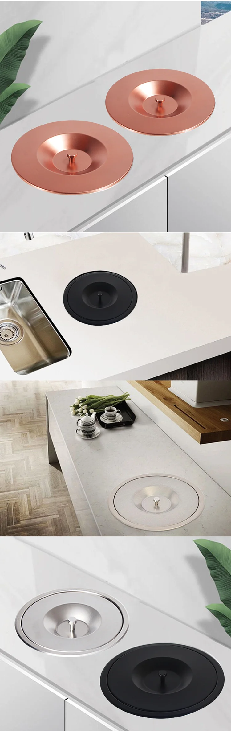 Kitchen Cabinet Waste Bin Countertop Dustbin Built-in Trash Can Conceal ...