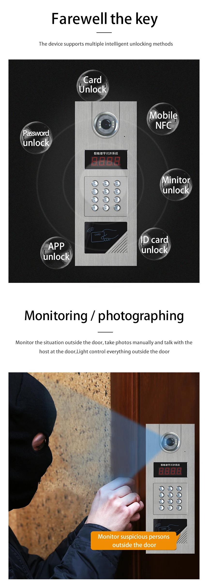 Biometric Access Control Building Intercom System With Night Vision ...