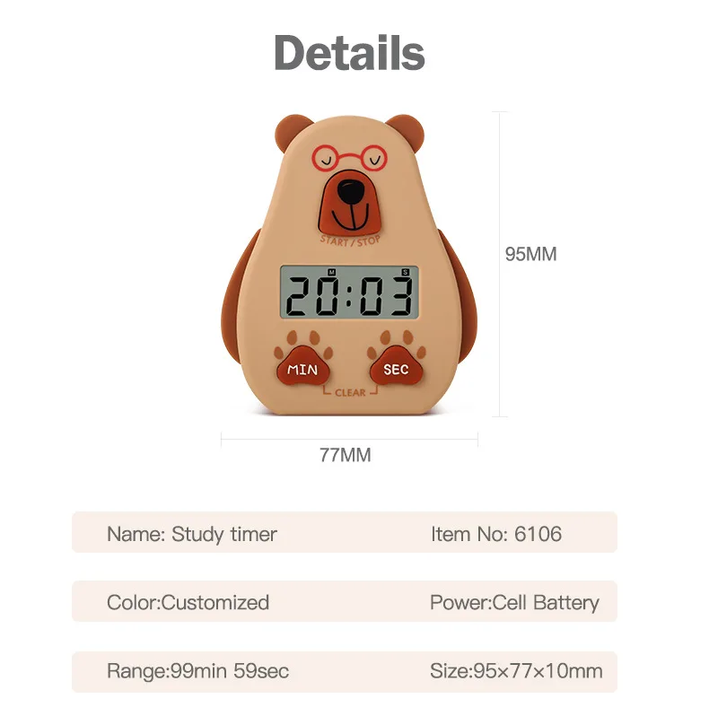 Cartoon Bear Study Timer for Kids - Pomodoro Countdown