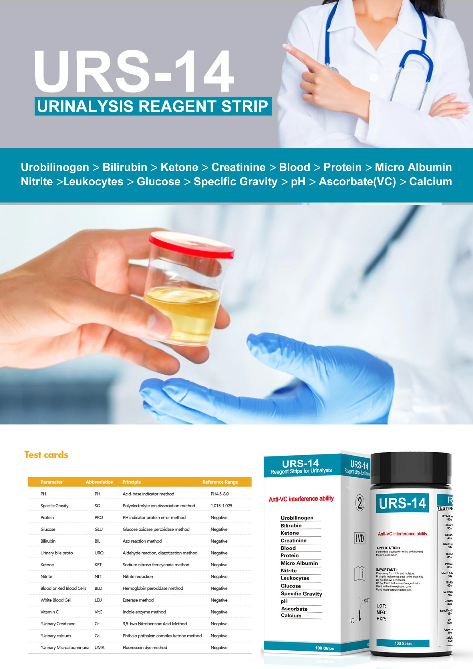 14 Parameters Urine Reagent Test Strips - Accurate Urinalysis