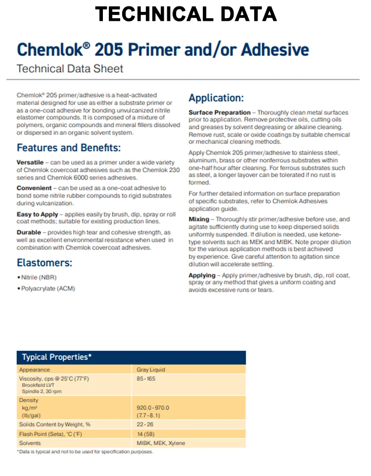 Chemlok 205GB Primer Adhesive - Hot Vulcanized Rubber