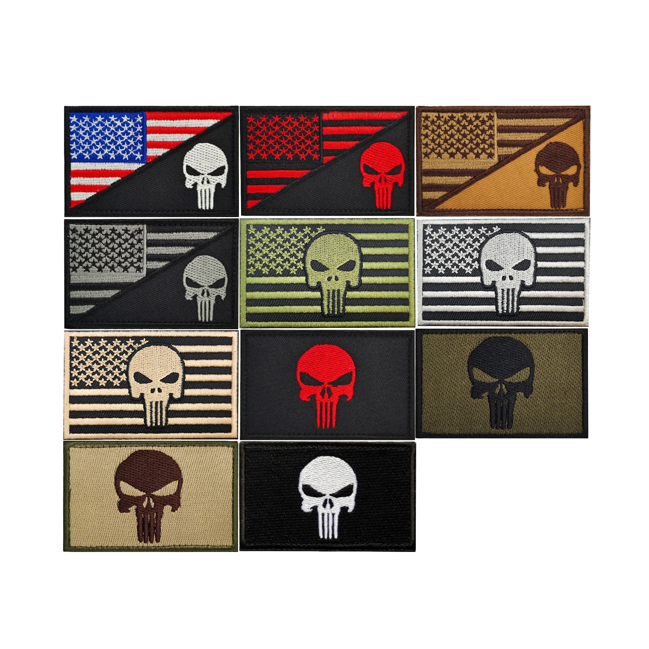 Punisher American Flag Embroidery Tactical Hook And Loop Punisher patches| Alibaba.com