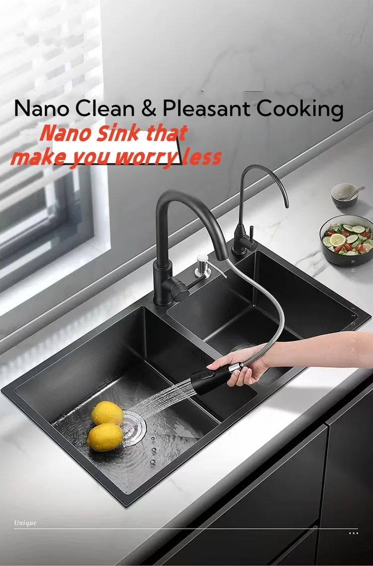 Handmade Modern Nano Kitchen Sink Black Stainless Steel Rectangular ...