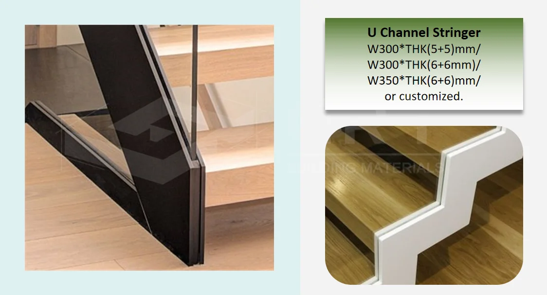 Grt Modern Stairs Glass Railing Wooden Step Double Stringer U Channel ...