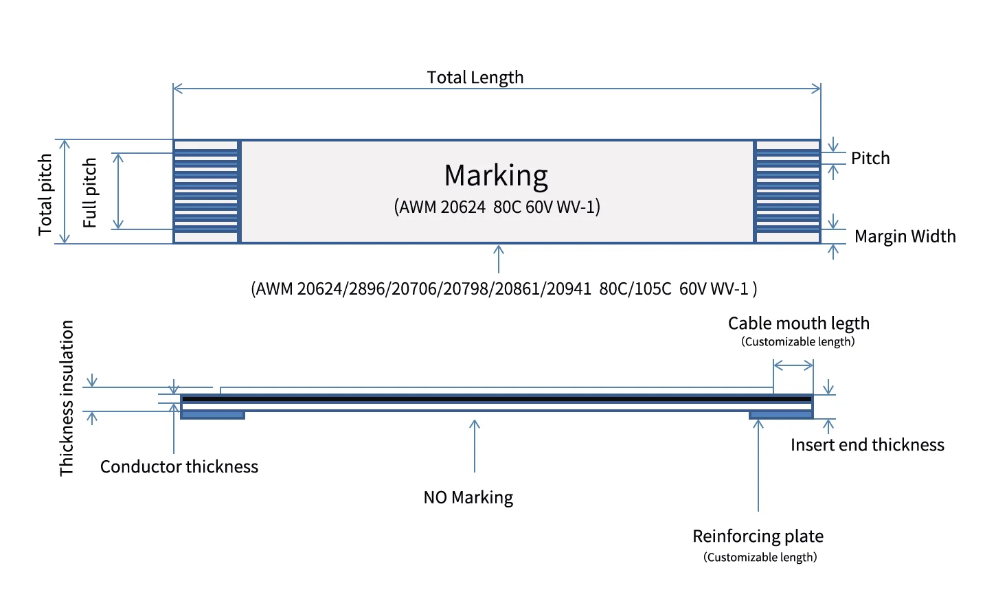 Wavelink FFC Flat Cable - 24 PIN, 10cm, A/B Type, 80C, 60V