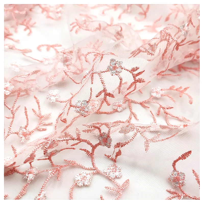 Indian Luxury Embroidered Floral Mesh Lace Fabric Tulle