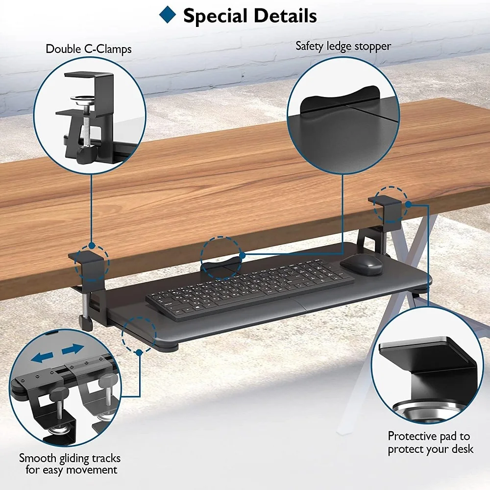 Large Computer Keyboard Tray Under Desk Pull Out with Extra Sturdy C ...