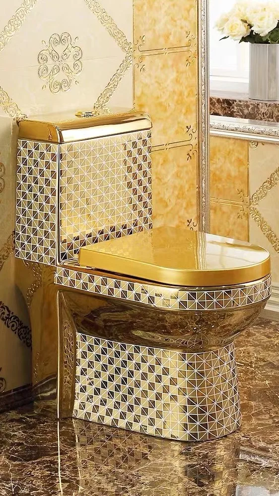 Fancy Gold Plated Wc Ceramic Toilet And Sink Set Bathroom Luxury Jueco ...