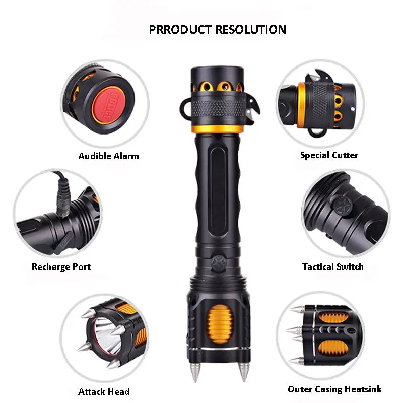 High Power 10W Torch Multi Function Self Defend Attack Led Flashlight ...
