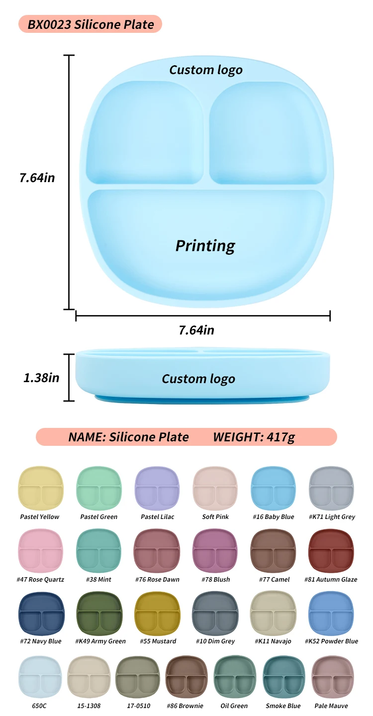 3 Compartment Baby Silicone Plates With Suction Cups Set Bpa Free ...