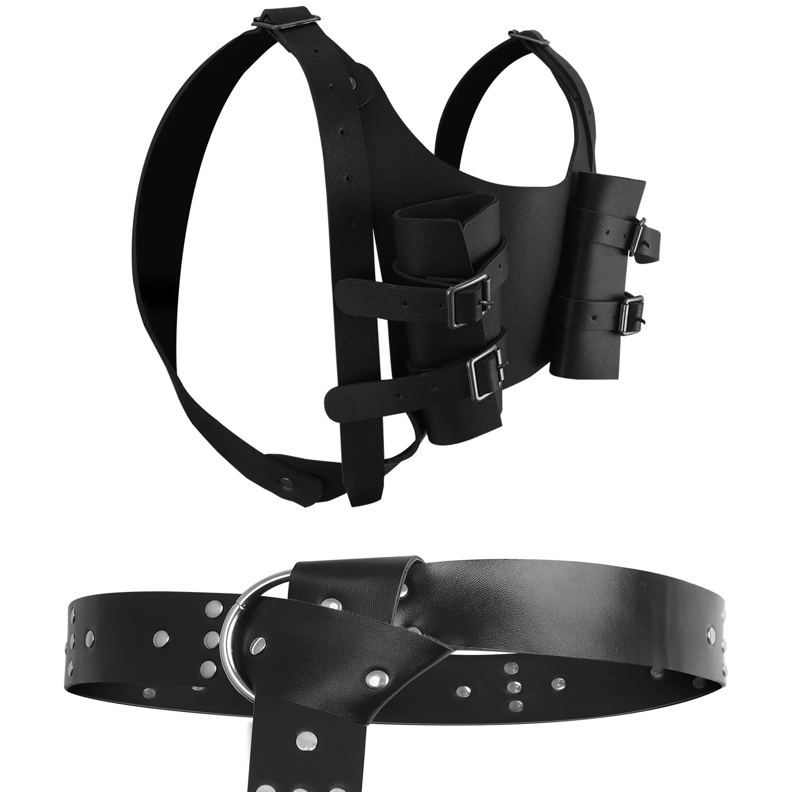 Medieval Knight Belt - Black PU Leather for Cosplay