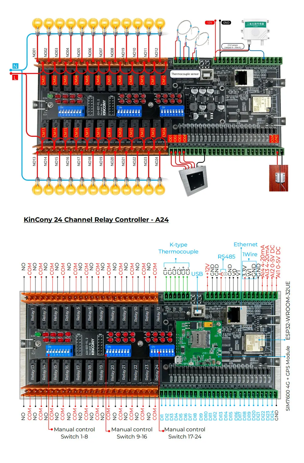 Kincony Esp32 K-type Thermocouple 24ch Relay Module/a24 For Home ...